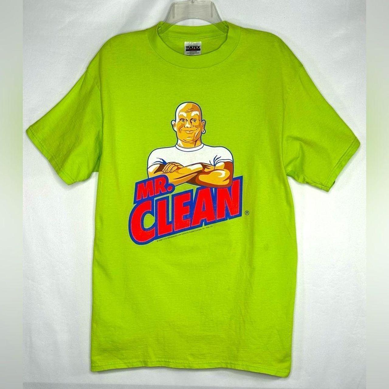 Mr Clean Vintage 90's T-shirt Lime Green Graphic... | Depop