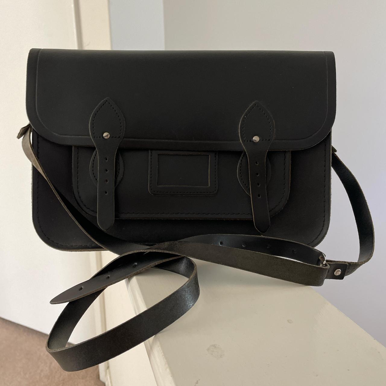 Leather black satchel Firm Crossbody Genuine Leather - Depop