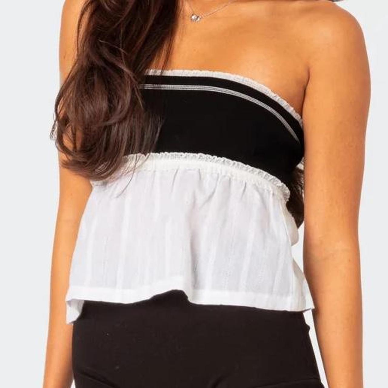 edikted black and white tube top ruffled... - Depop