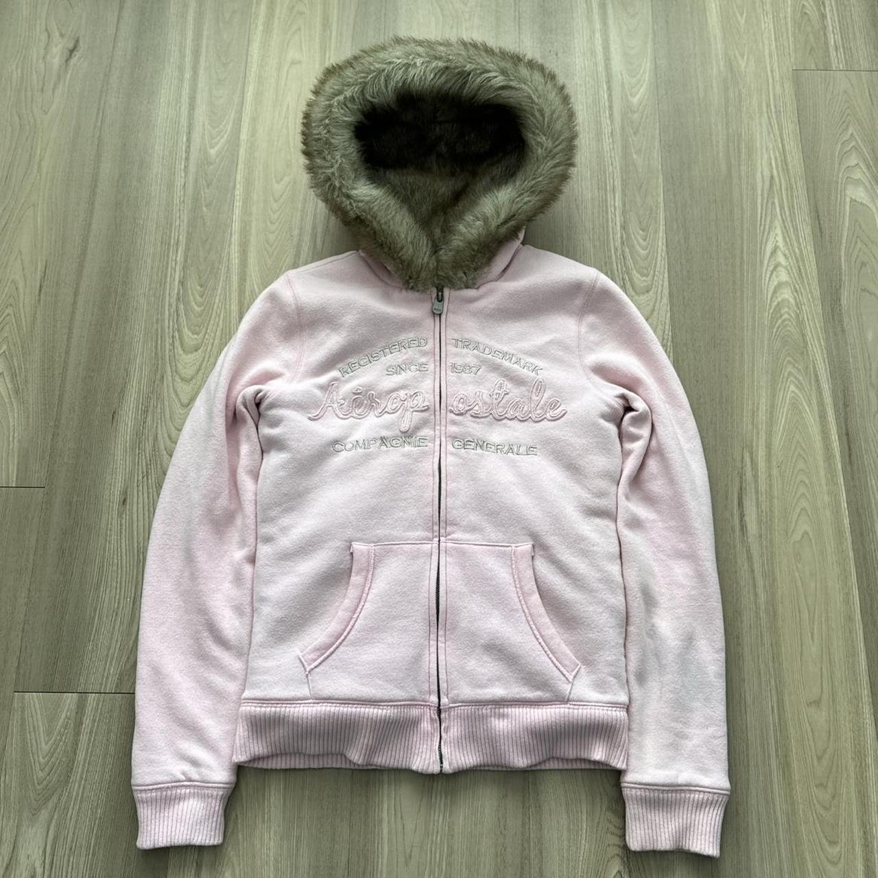 Vintage Aeropostale Pink Fur Lined Zip Up Hoodie... | Depop