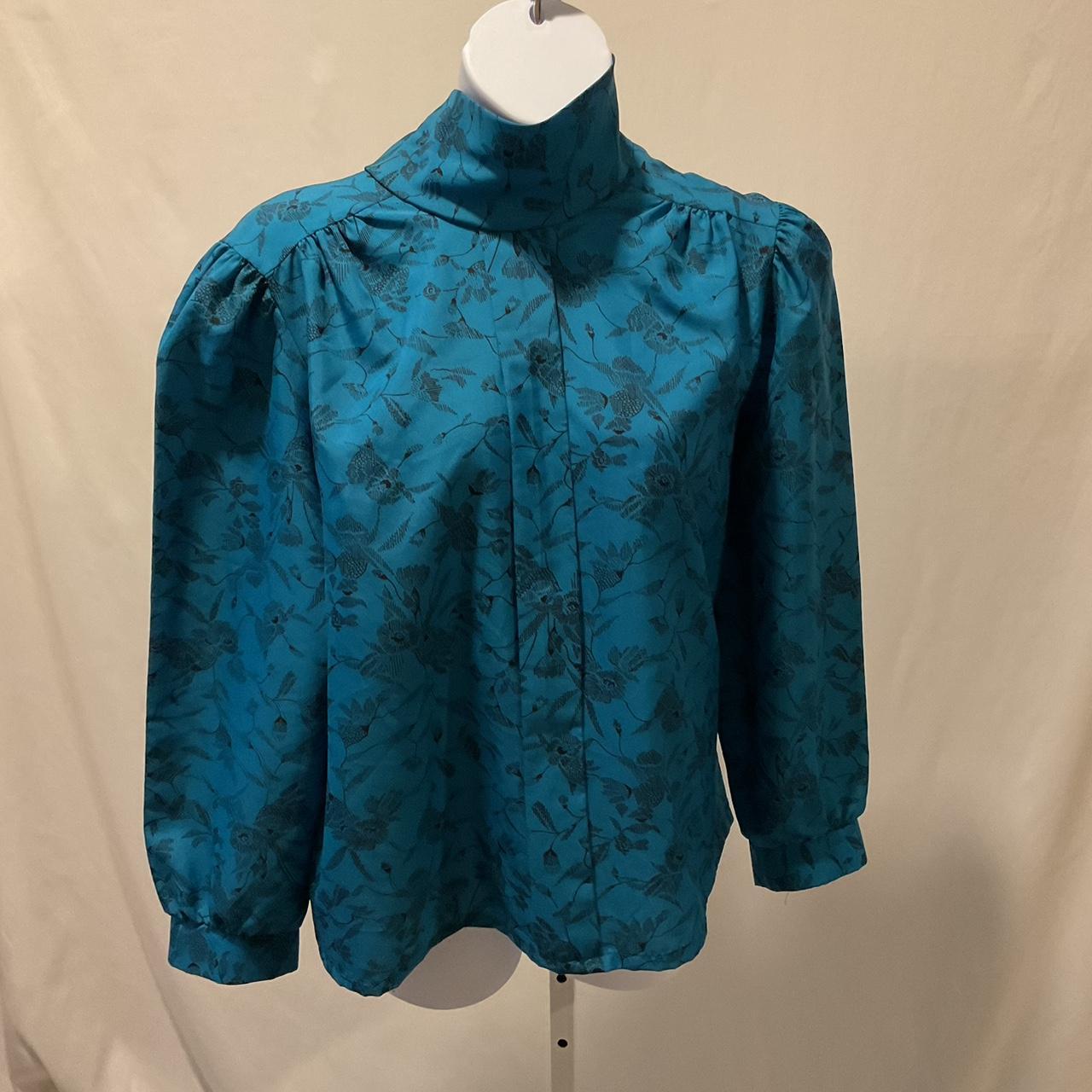 Judy Bond blue and black long sleeve blouse with a... - Depop