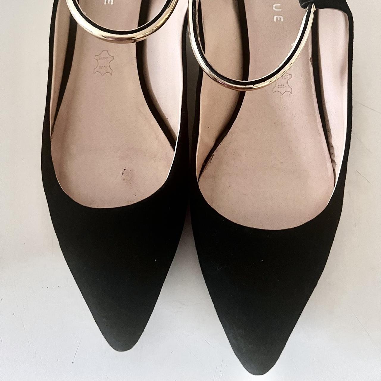 Black suede pointed toe court shoes by Basque. Open... - Depop