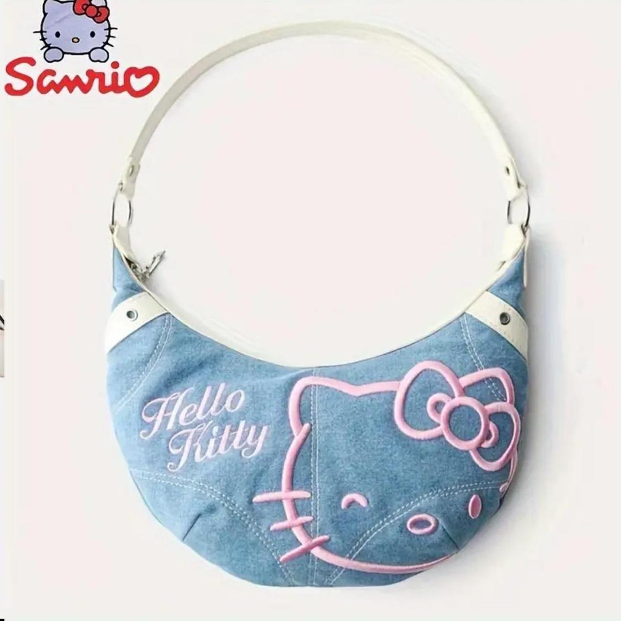 Hello Kitty blue and pink denim shoulder bag with... - Depop