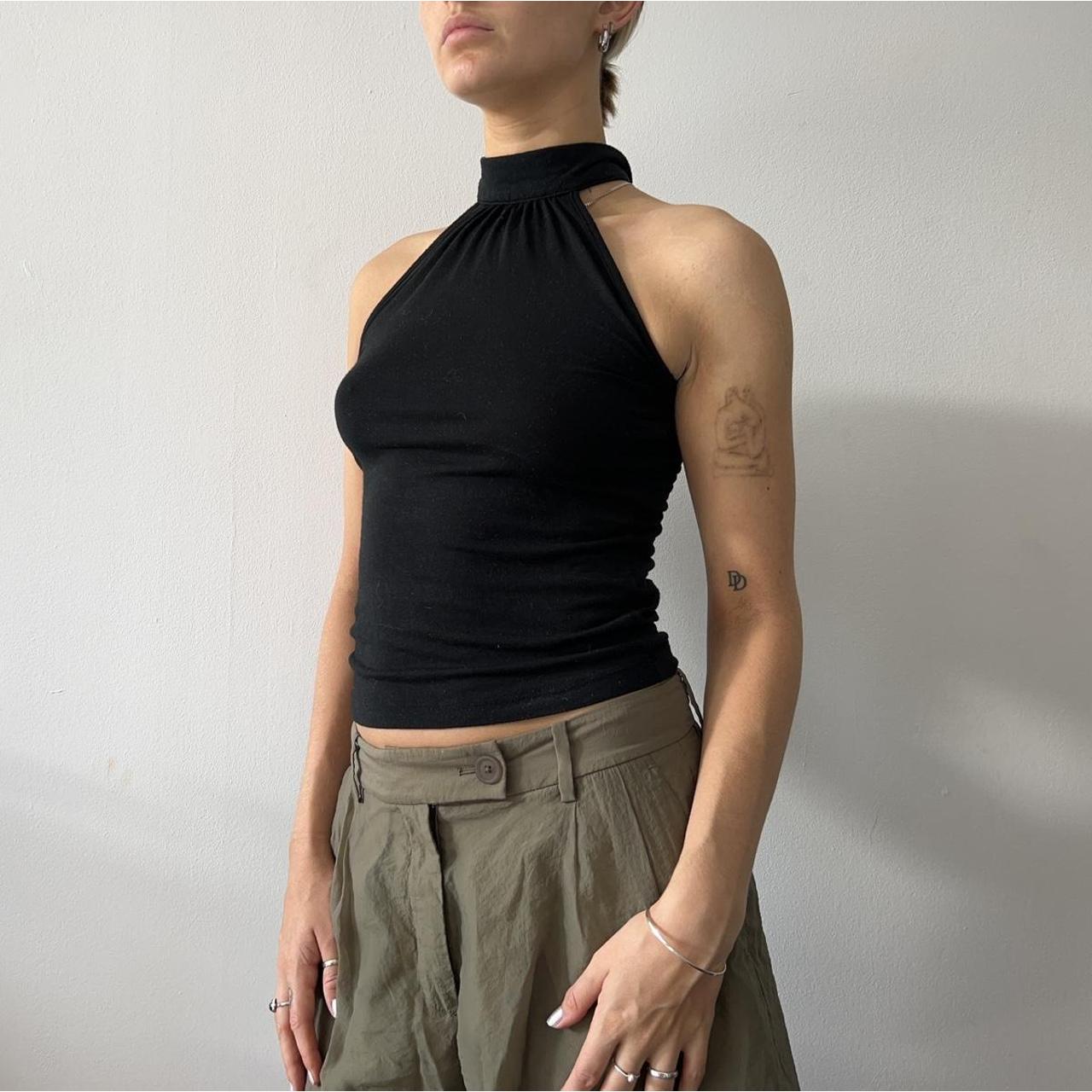 KOOKAI black high halter neck top with neck tie in... - Depop