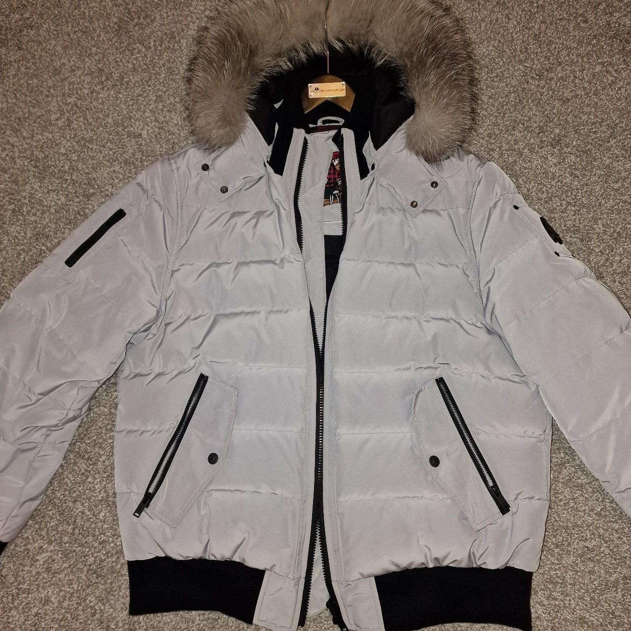Mens grey moose knuckles bomber coat Excellent... - Depop