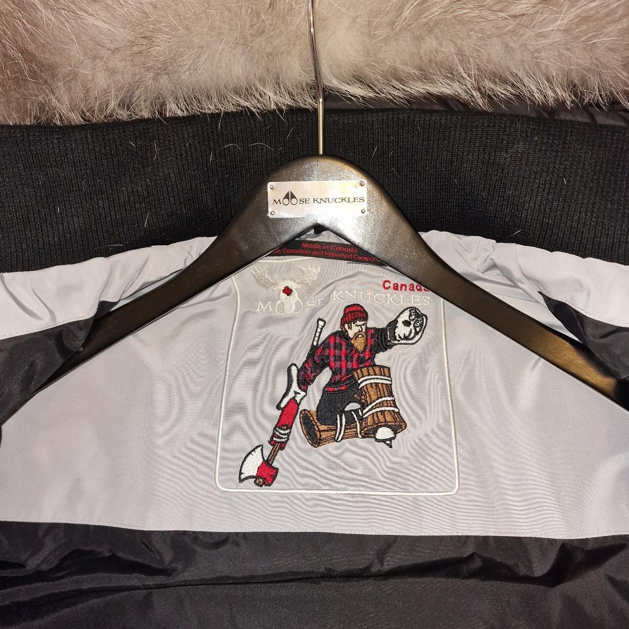 Mens grey moose knuckles bomber coat Excellent... - Depop