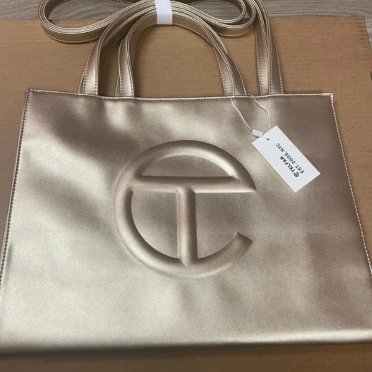 Authentic Telfar Medium Metallic Gold Shopping Bag - Depop