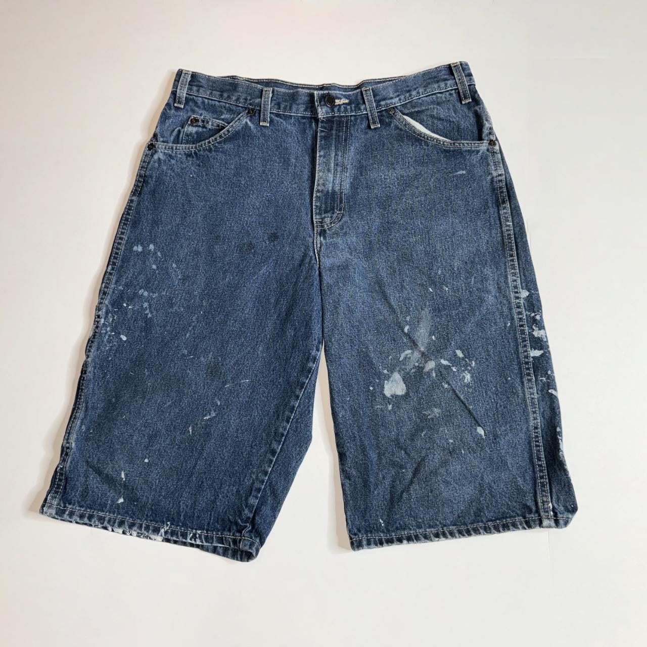 y2k paint splatter dickies denim shorts stains and... - Depop
