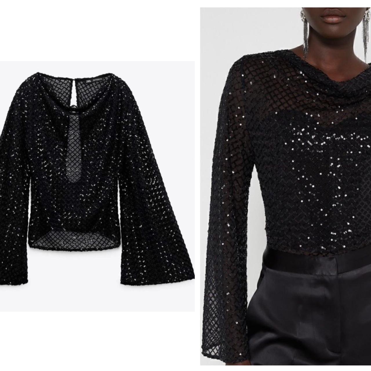 ZARA SEQUIN MESH TOP Small New with tag Sequined... | Depop