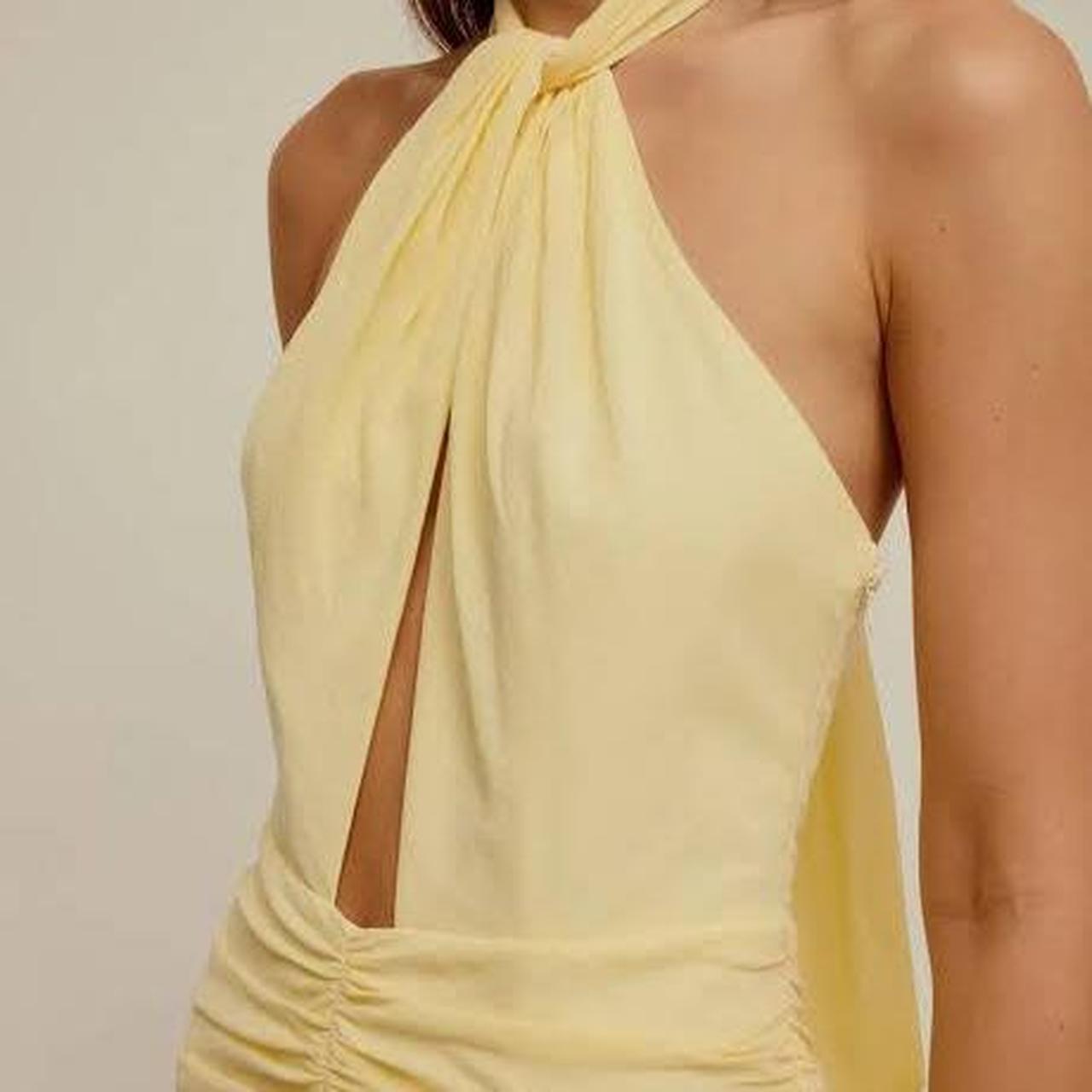 Venroy Yellow cut out Halter Dress Size... - Depop