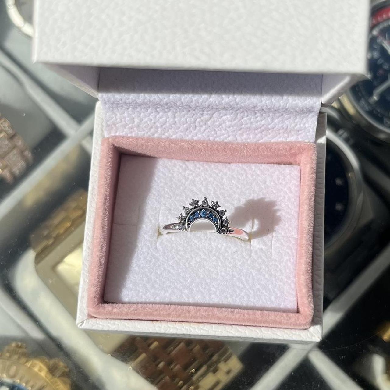 Pandora Celestial Blue Sparkling Moon Ring in a size... - Depop