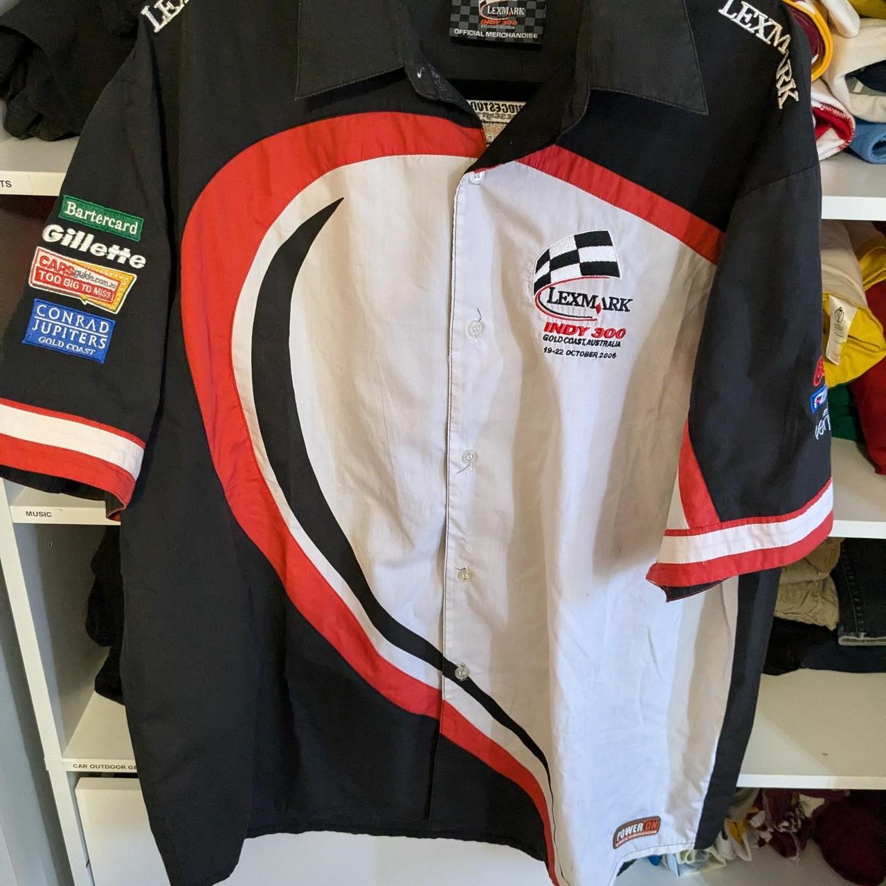 Indy race track car muscle shirt polo large gold... | Depop