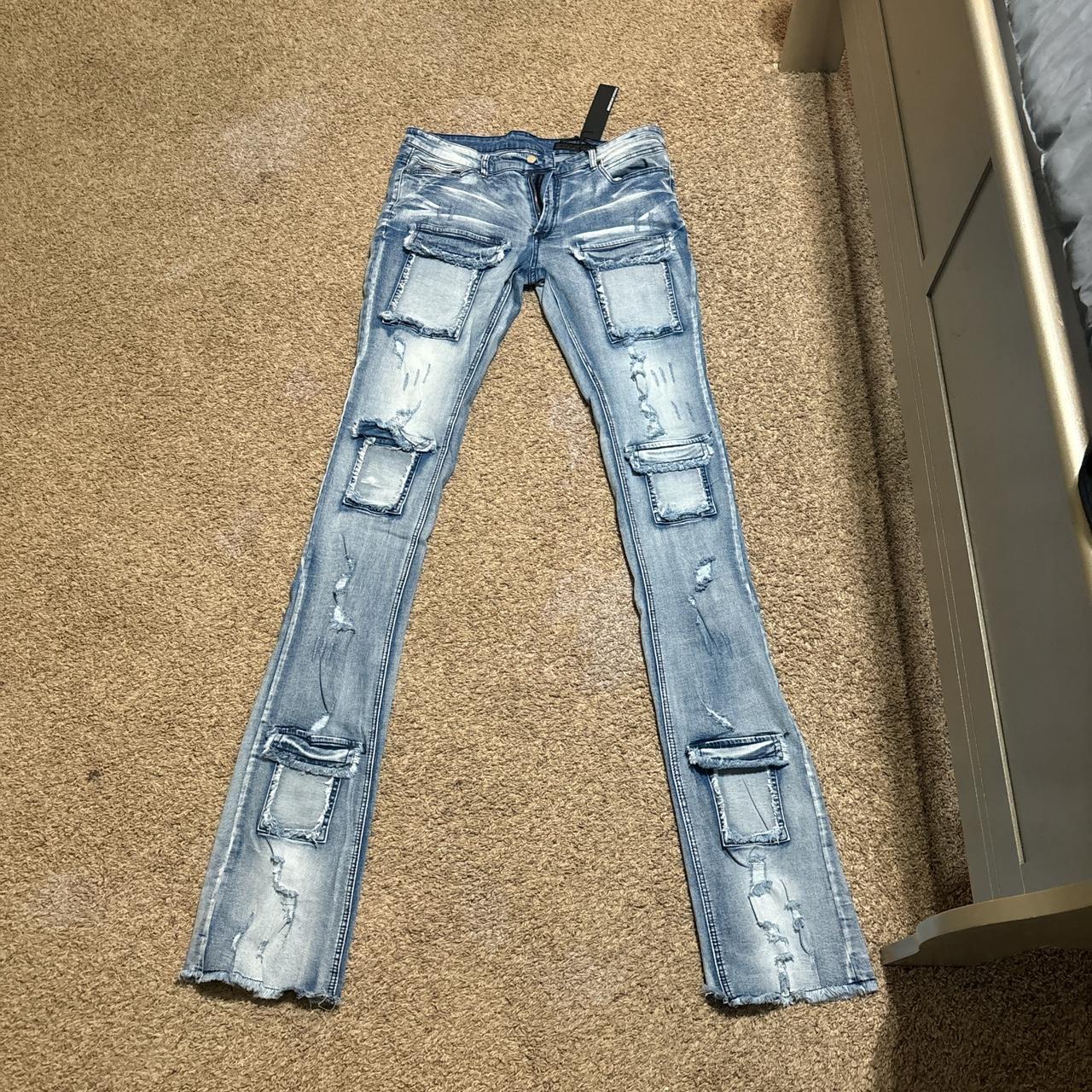 stacked flared jeans - Depop