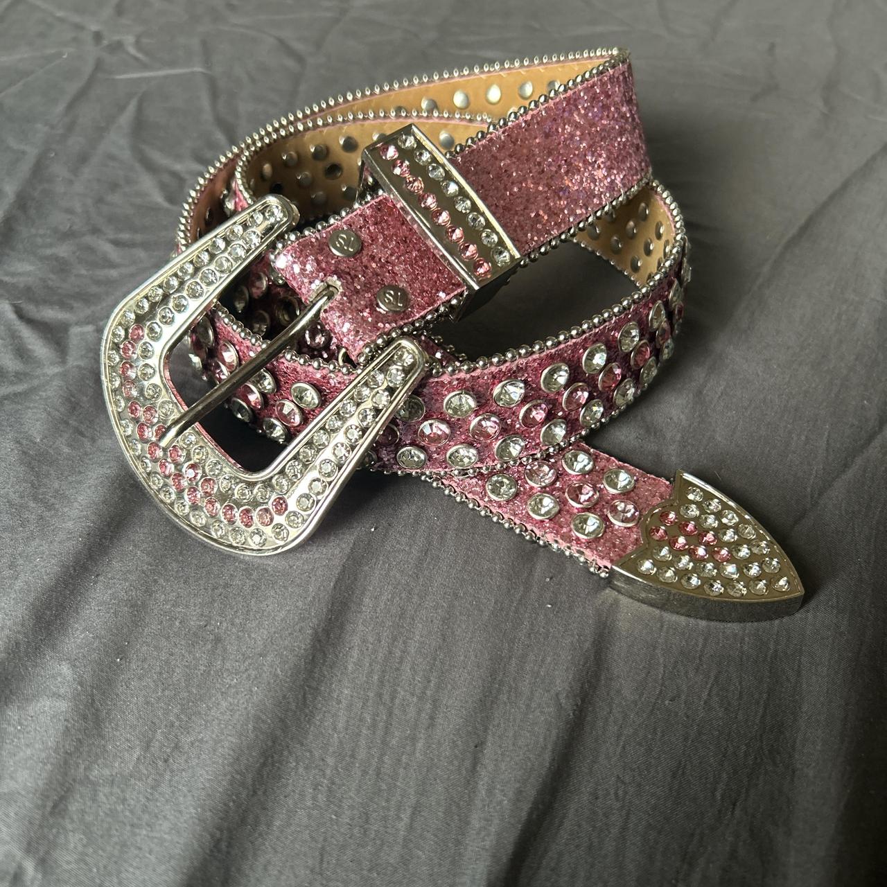 pink rhinestone belt size 42" men - Depop
