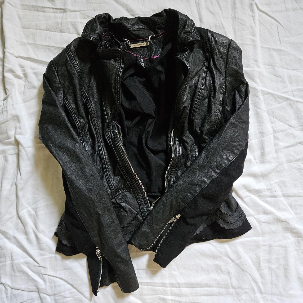 Black leather jacket, detailing in the edges, mild wear - Depop