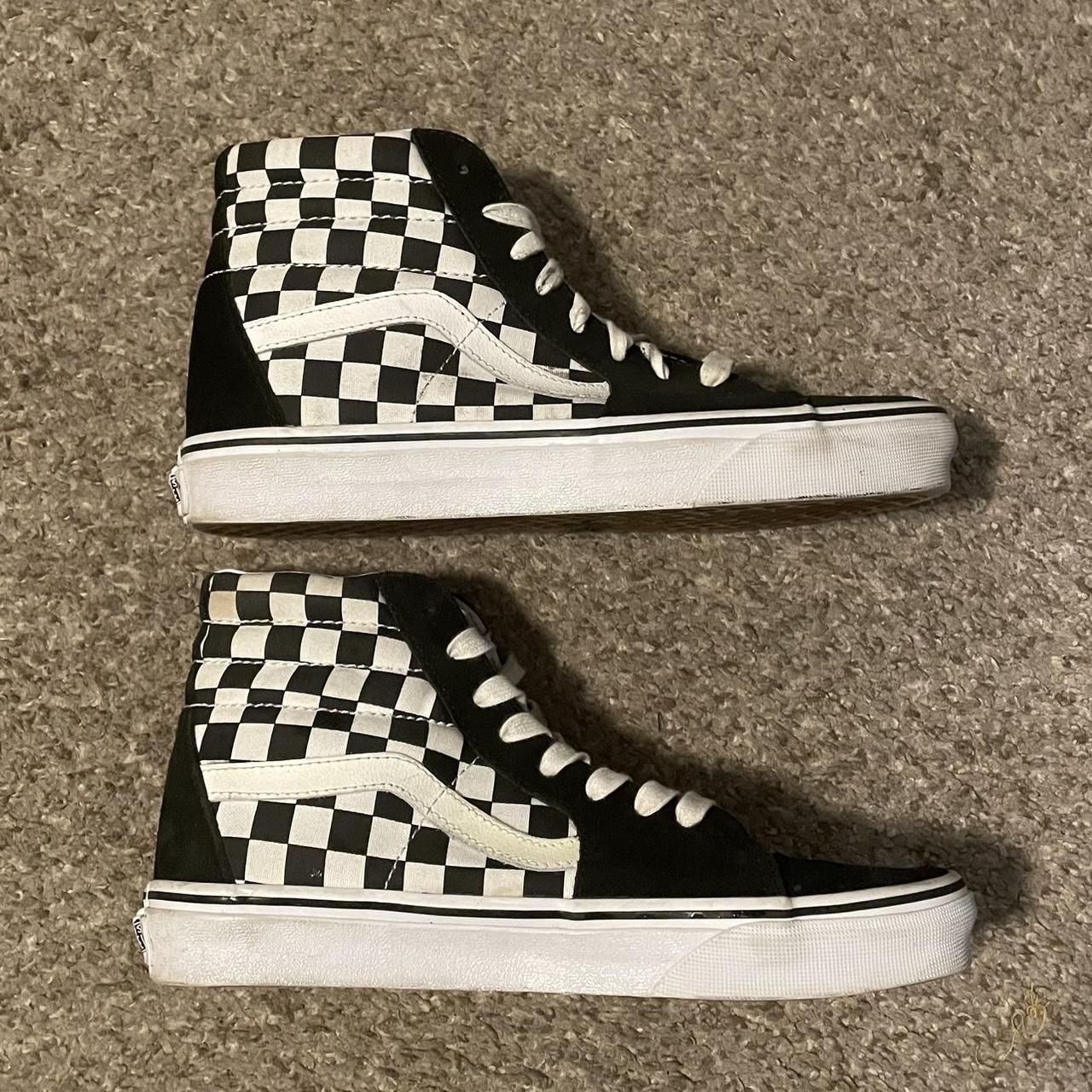 High top checkered vans - women size 7 - Depop