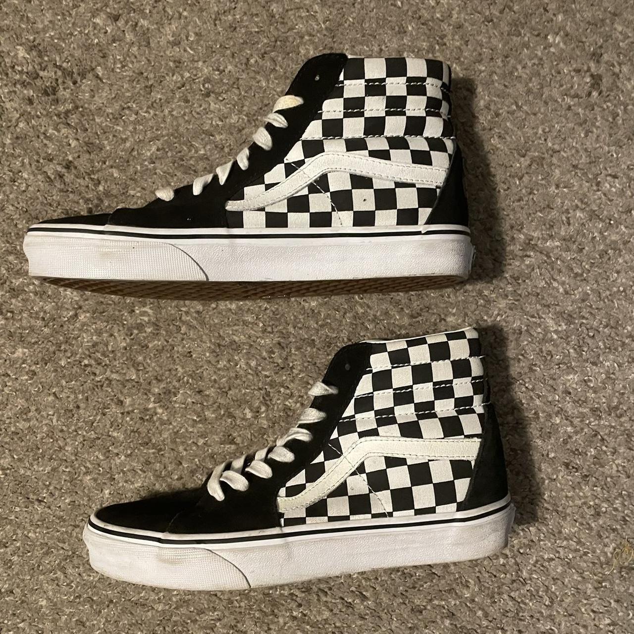 High top checkered vans - women size 7 - Depop