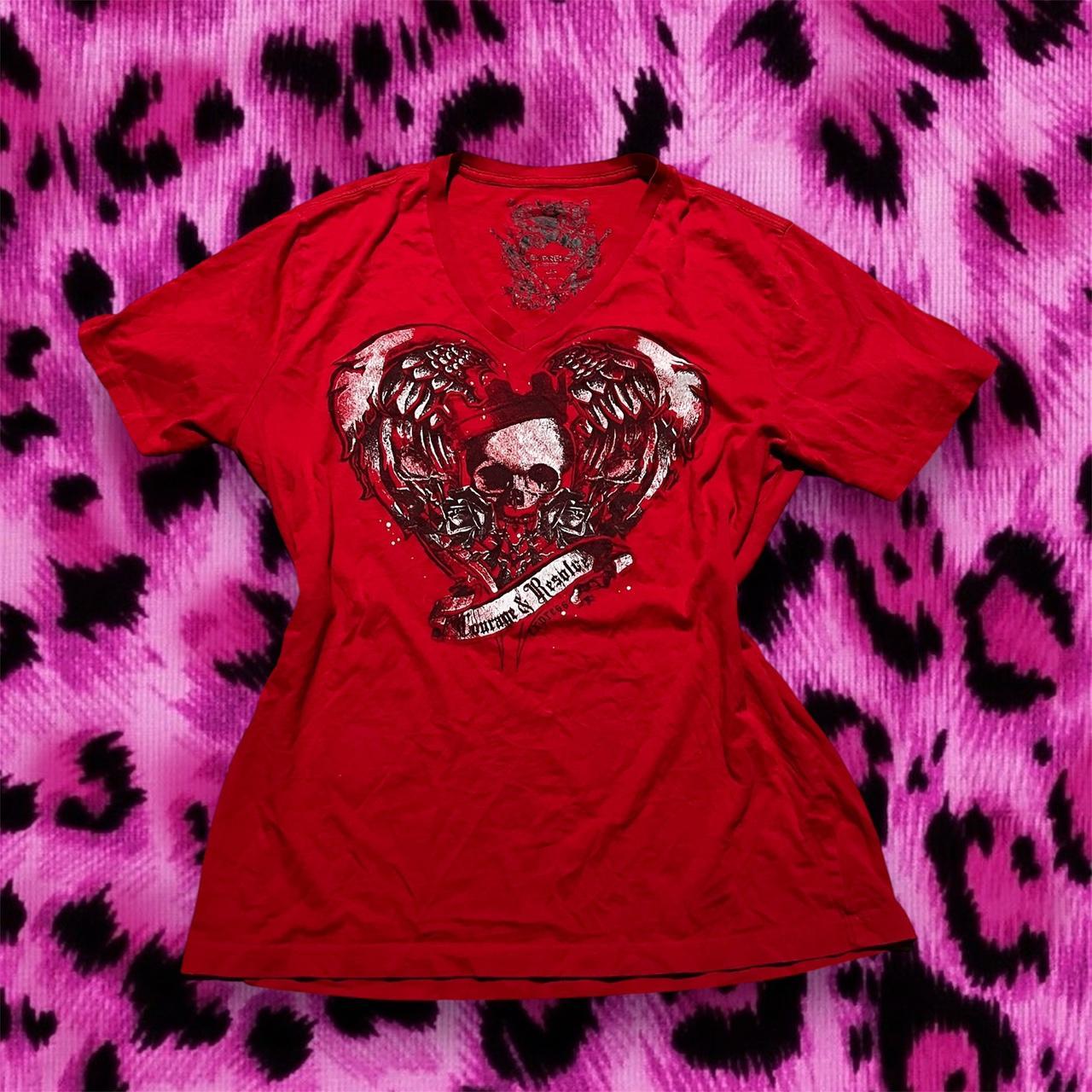 y2k vintage affliction style cybercore red shirt... | Depop