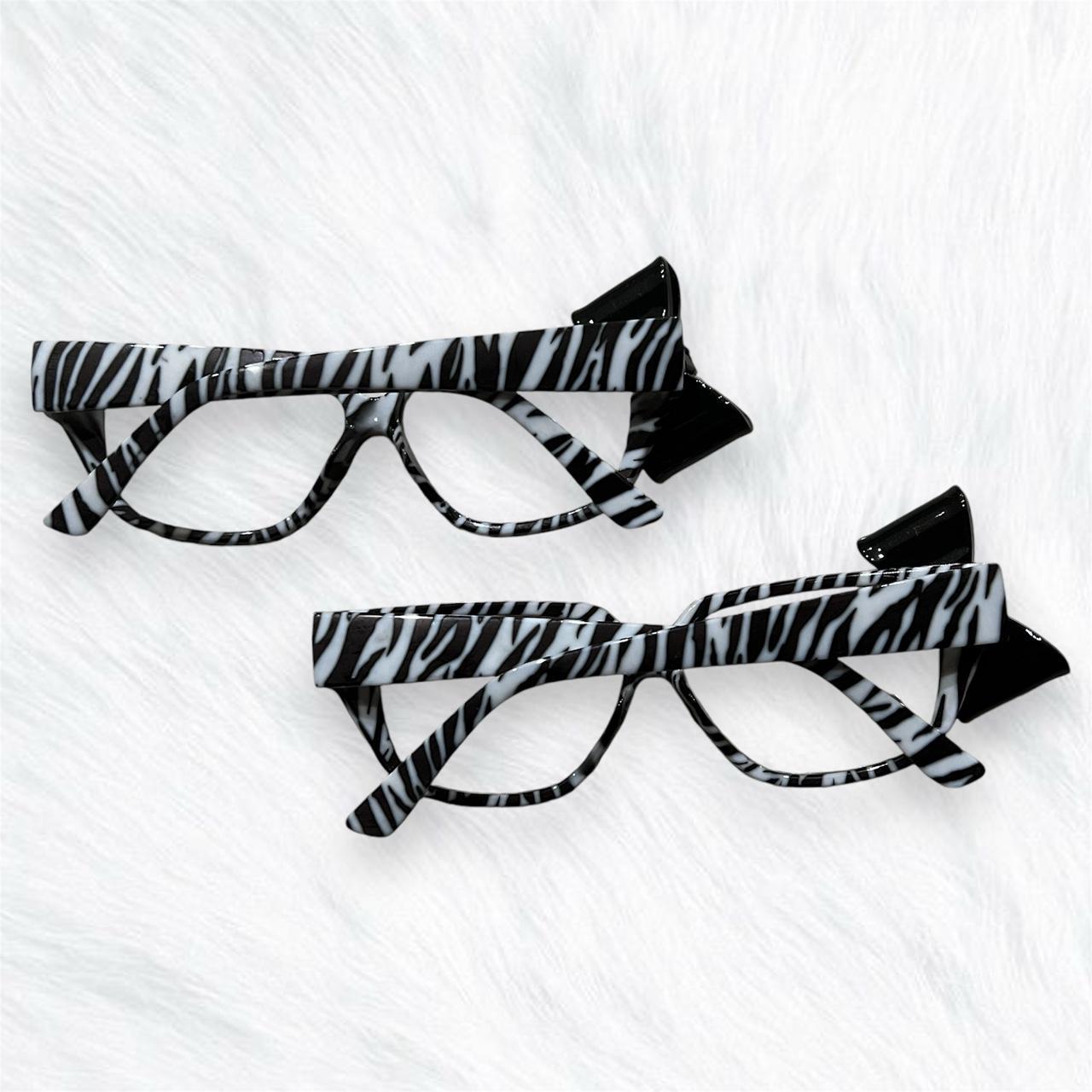zebra print trashy y2k/scene glasses with rhinestone... - Depop