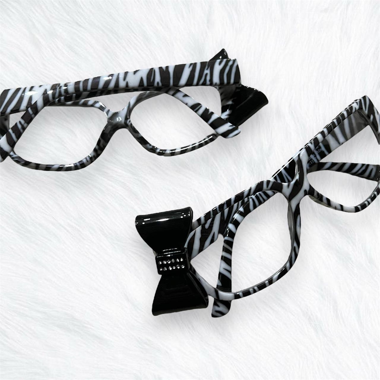 zebra print trashy y2k/scene glasses with rhinestone... - Depop