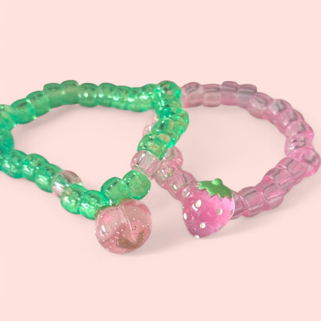 2 piece handmade transparent pink & green strawberry... | Depop