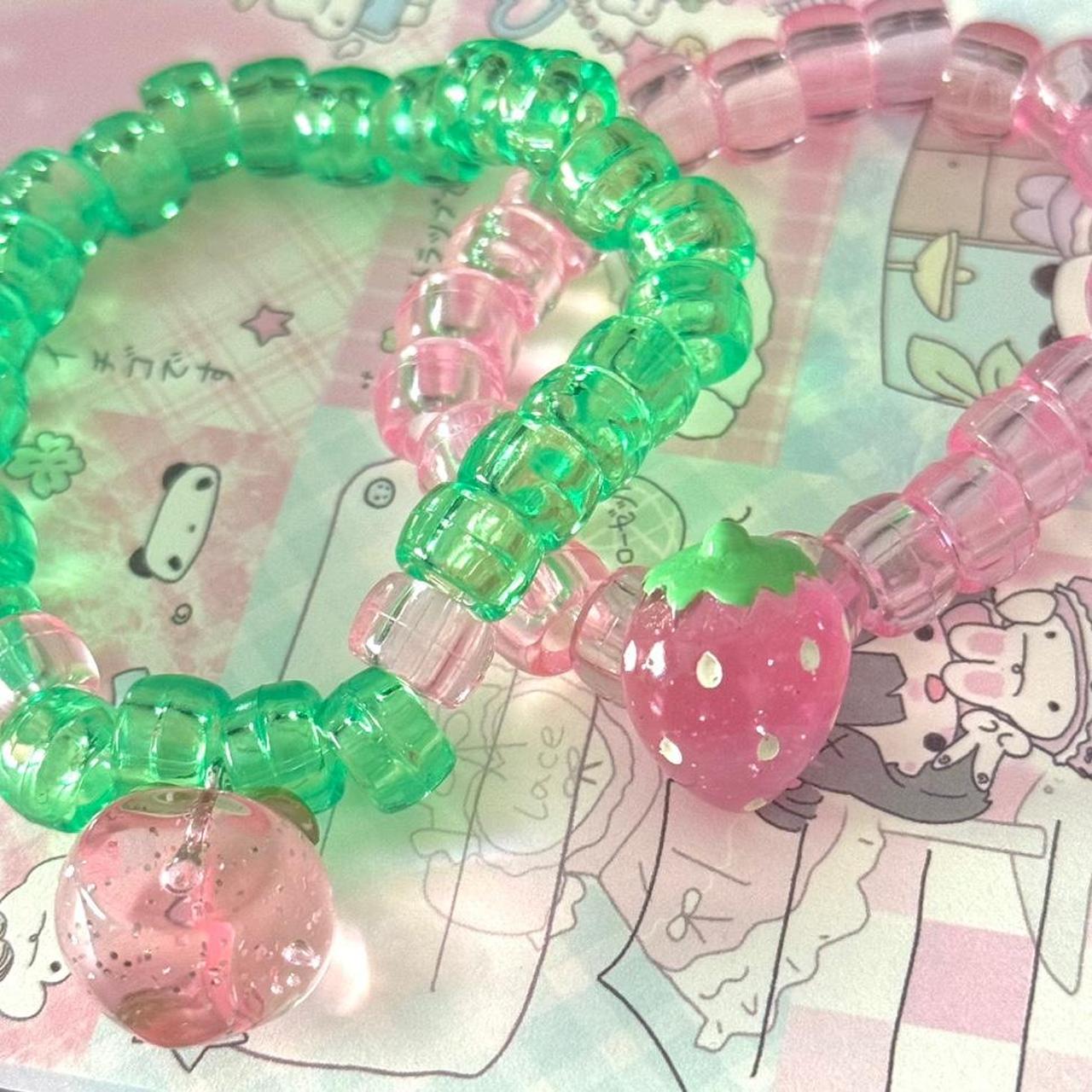 2 piece handmade transparent pink & green strawberry... | Depop