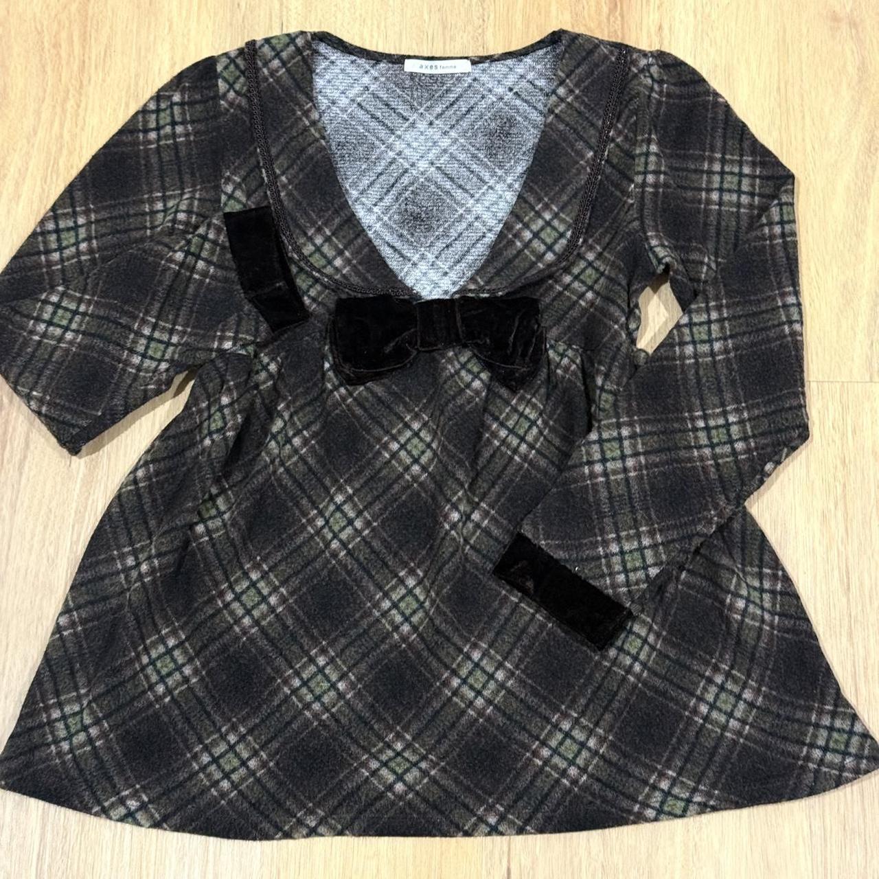 cute babydoll green and brown plaid axes femme top... | Depop