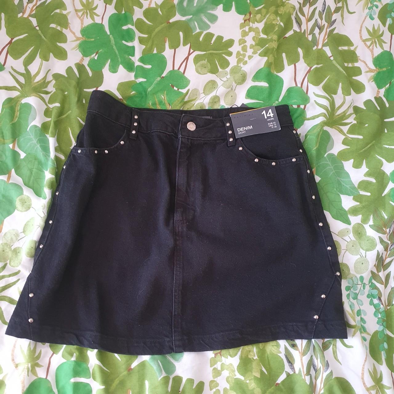 Primark Black Studded Denim Mini Skirt Brand New... - Depop