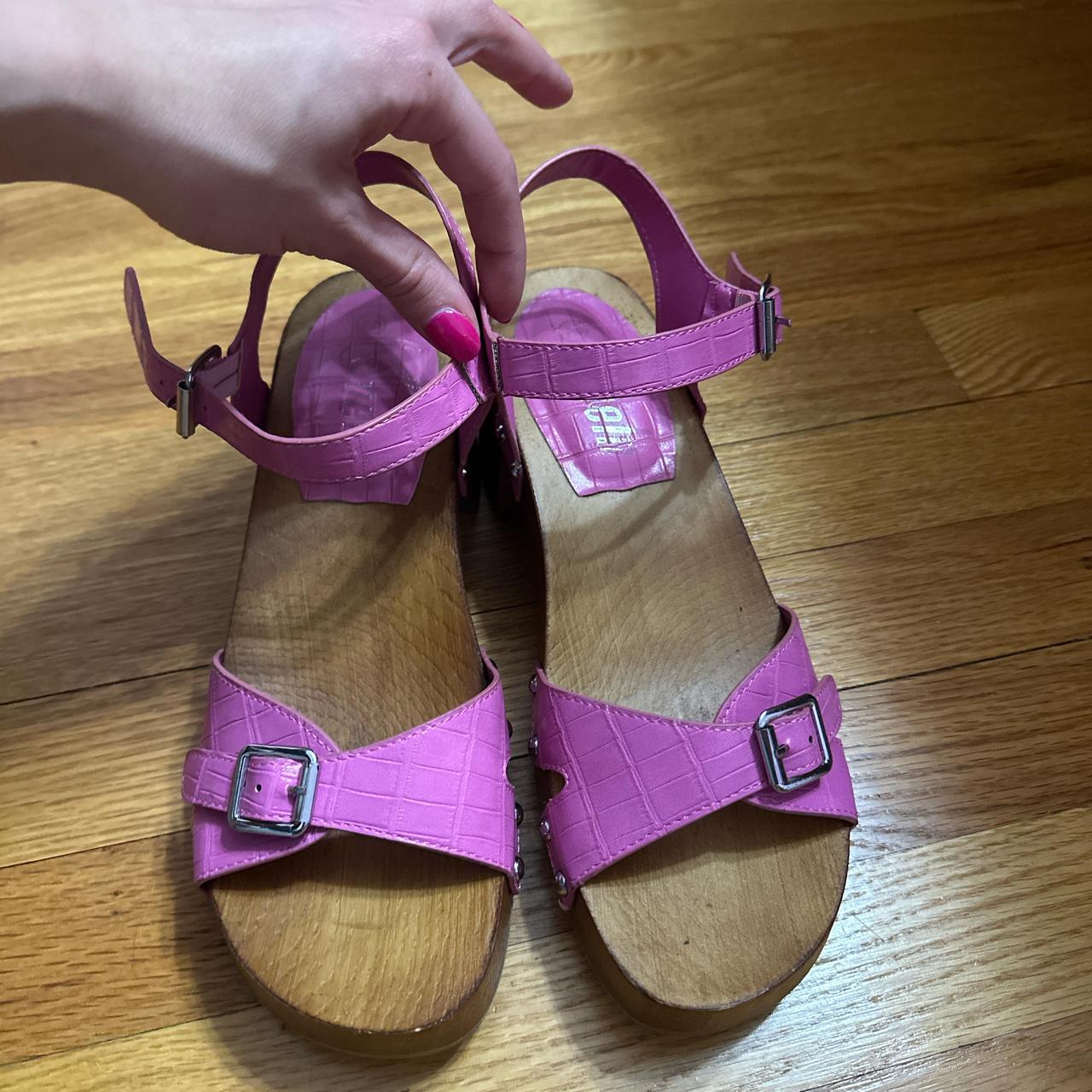 Pink leather clogs with a heel #glam Wooden... | Depop