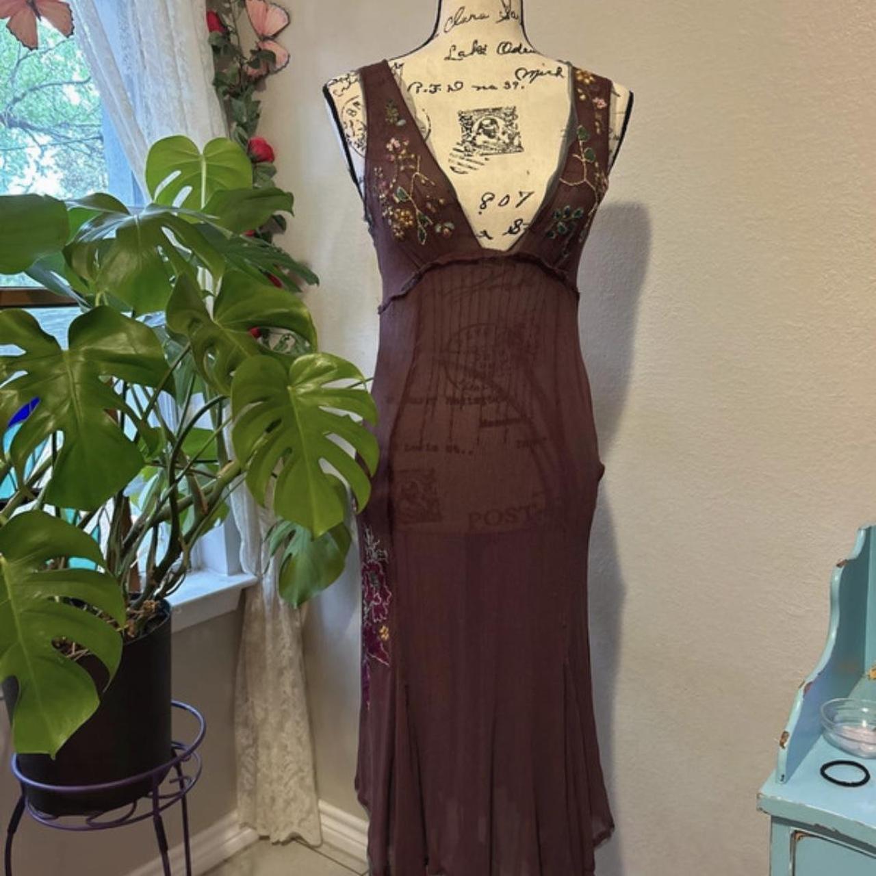 Twee era midi dress, sheer & embroidered. Brand is... - Depop