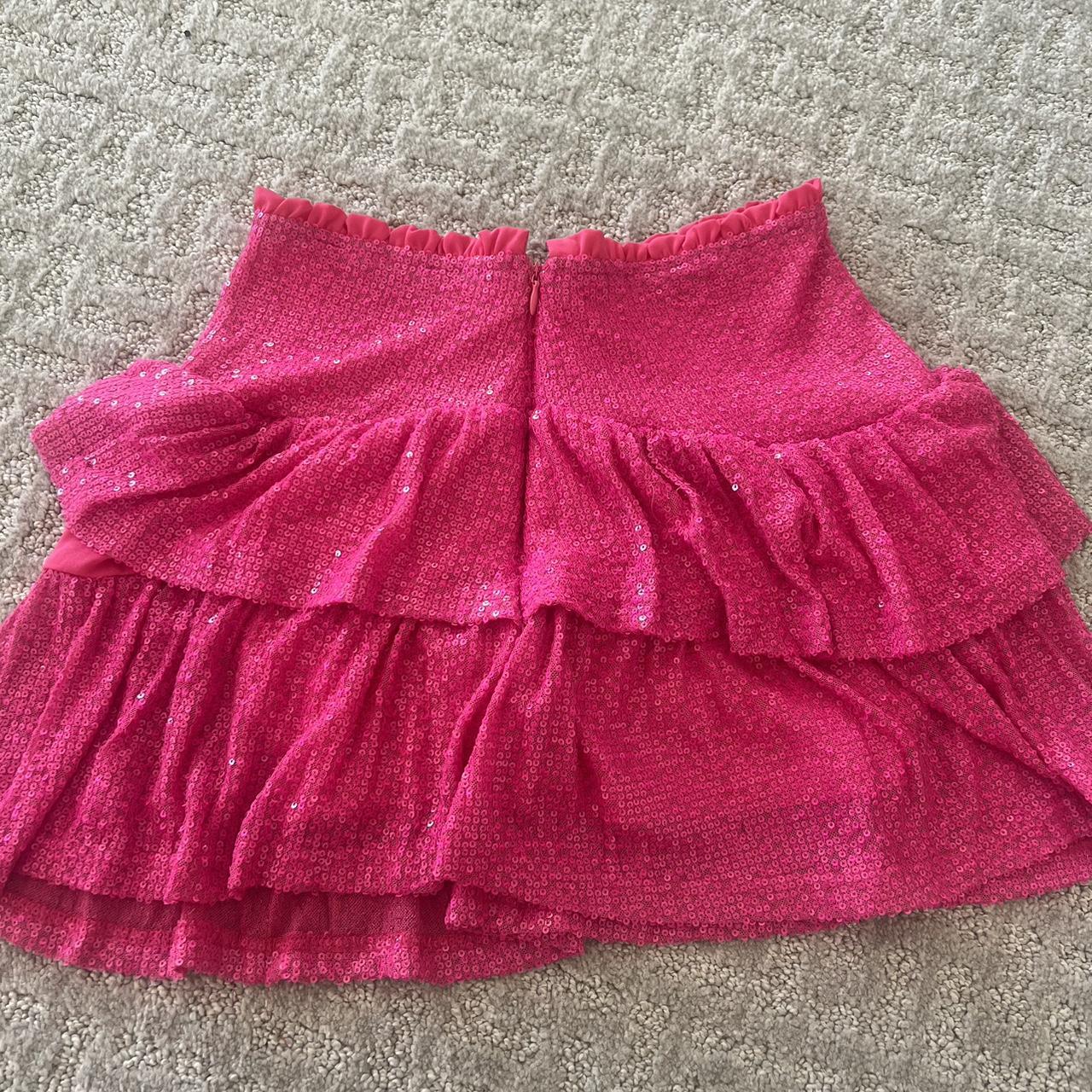 SEQUIN HOT PINK RUFFLE SKIRT only worn once, in... - Depop