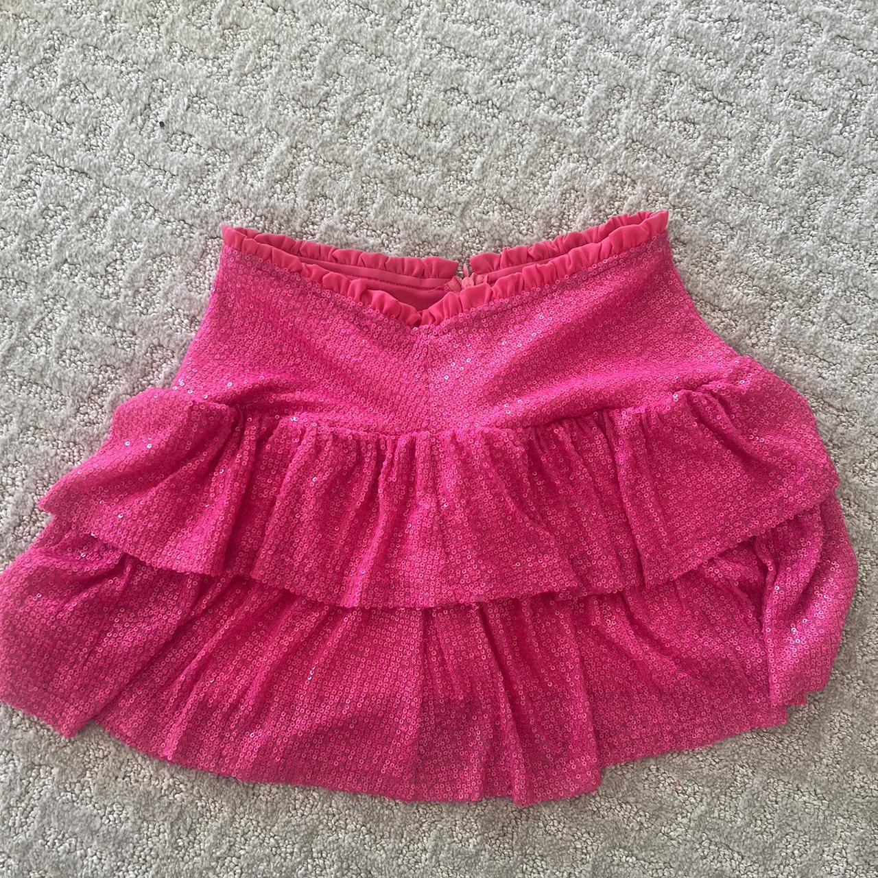 SEQUIN HOT PINK RUFFLE SKIRT only worn once, in... - Depop