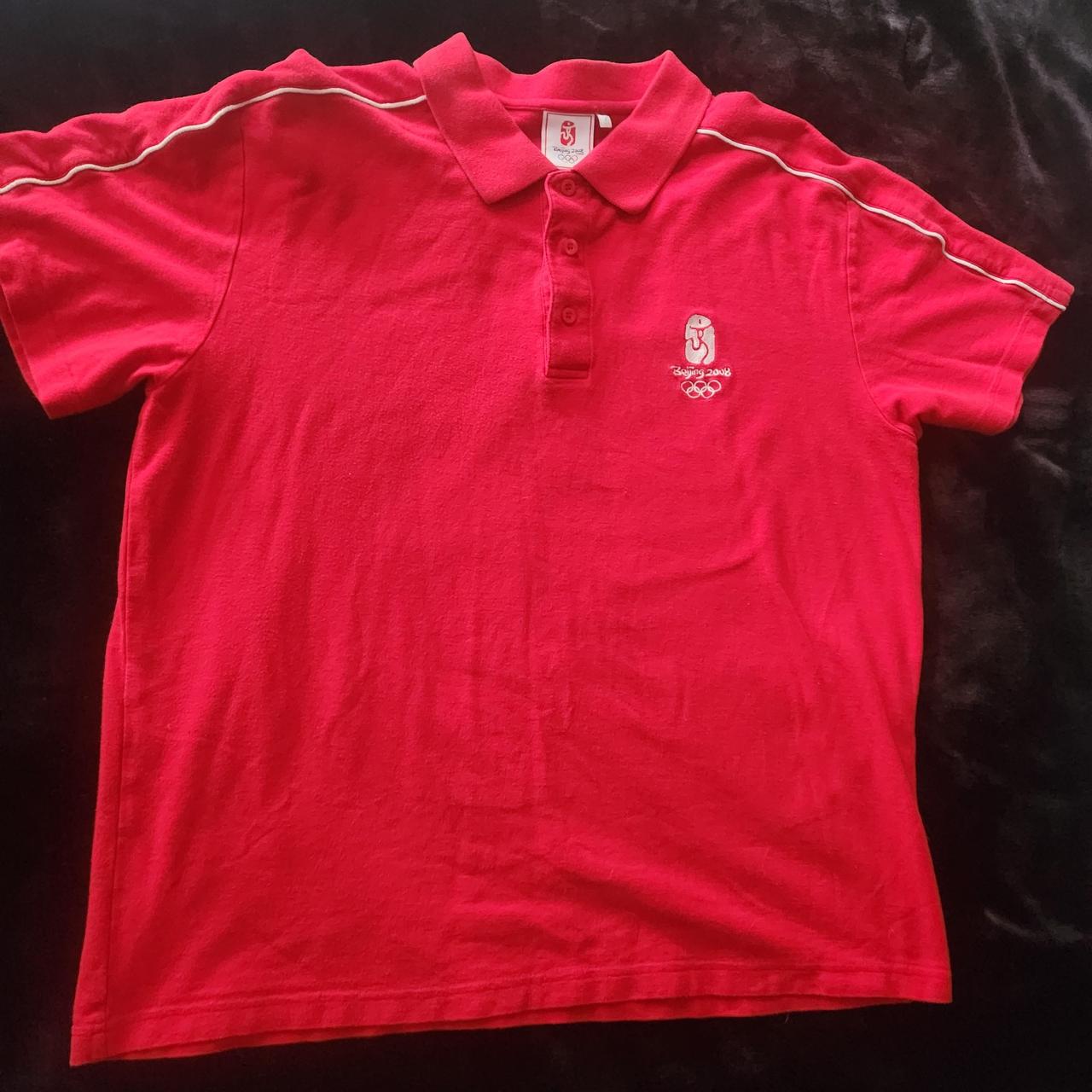 Red and white Olympic polo shirt #Olympics#shirt... | Depop