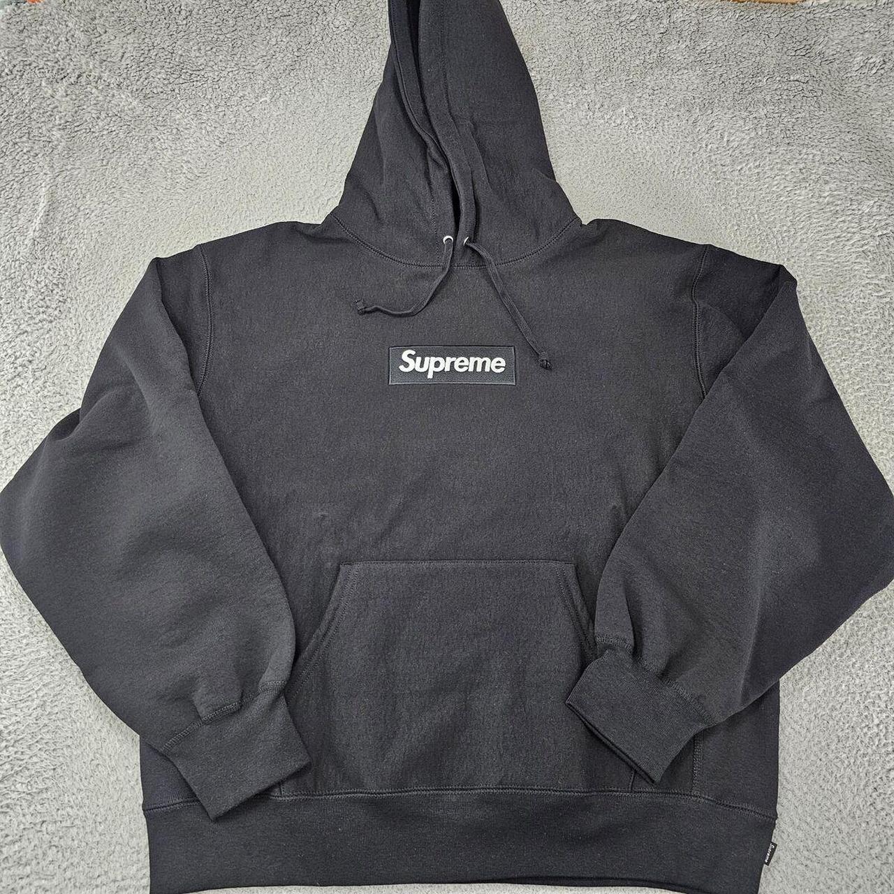 black supreme hoodie box logo 100 percent authentic... - Depop
