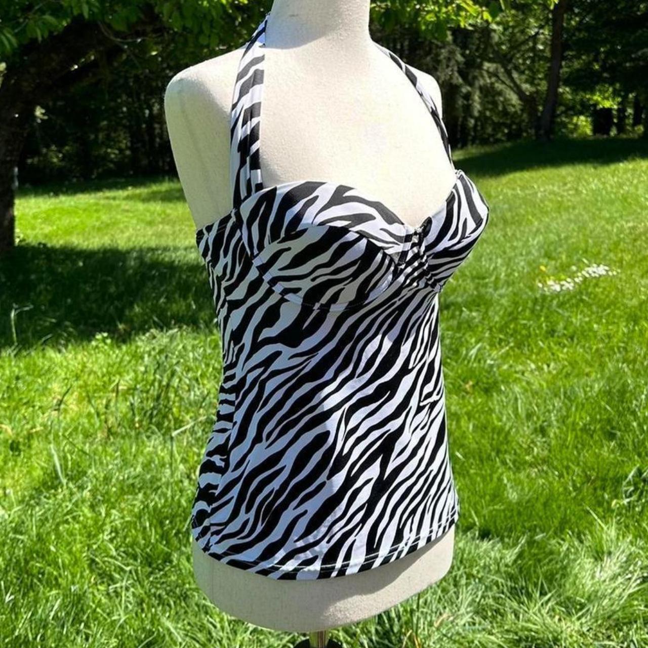 Tankini Zebra Halter Bathing Suit Y2K... - Depop
