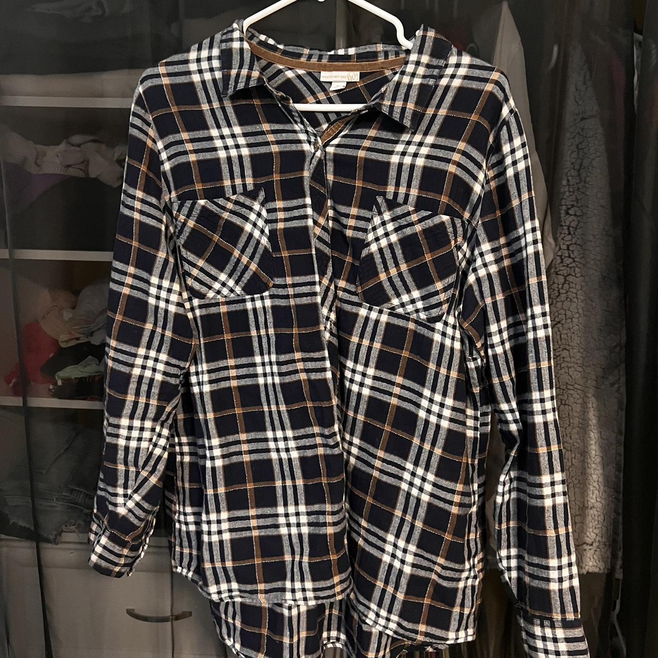 Blue and gold flannel Barely worn - Depop