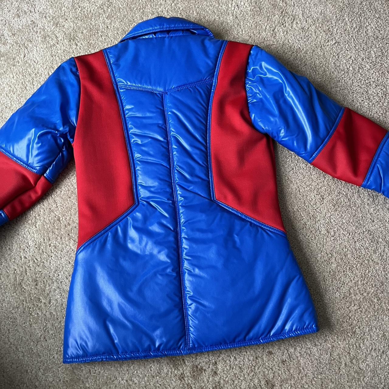 vintage retro red and blue Ski jacket size... - Depop
