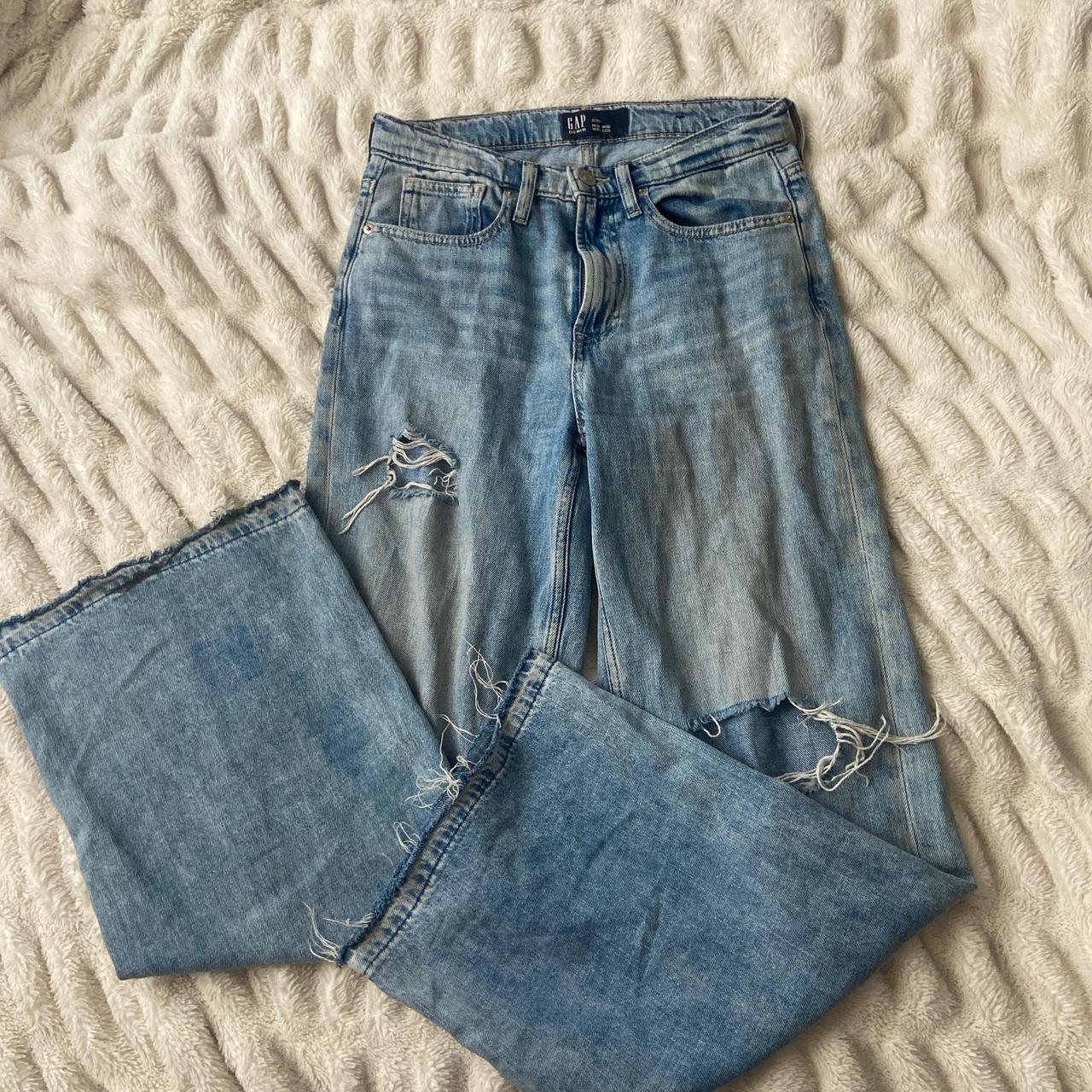GAP High waisted blue jeans with a distressed look - Depop