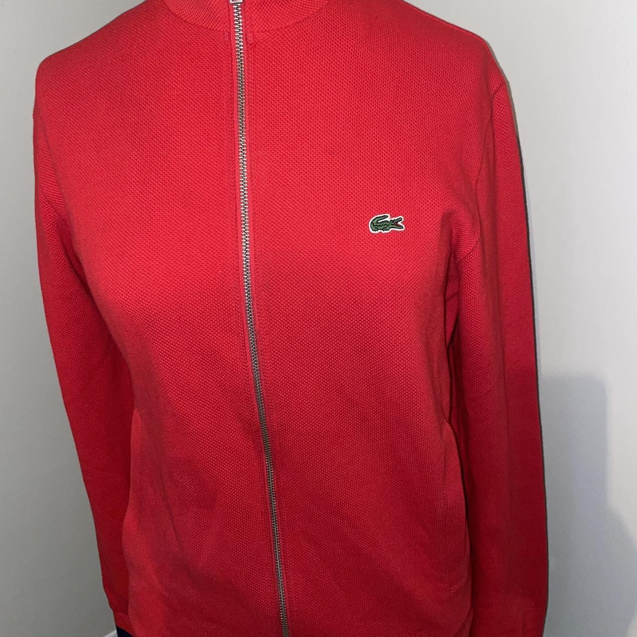 Men’s small red Lacoste zip up jacket - Depop