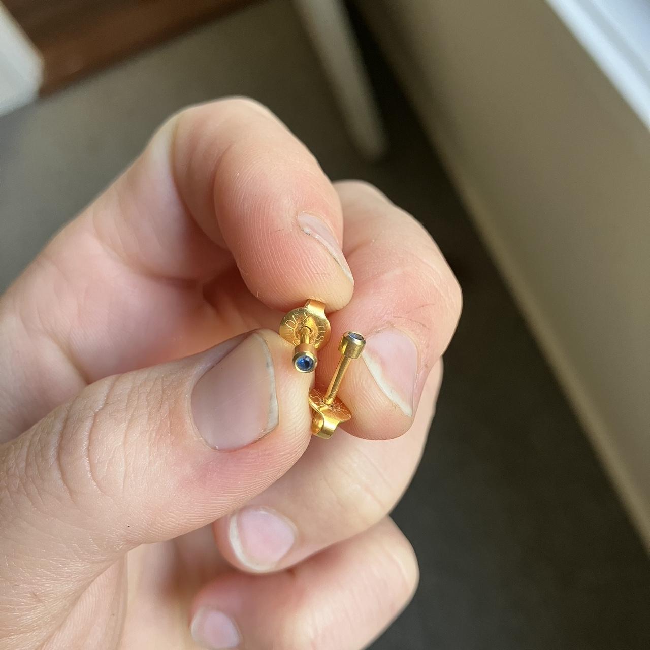 #gold studs with #blue gem. Rust free. - Depop