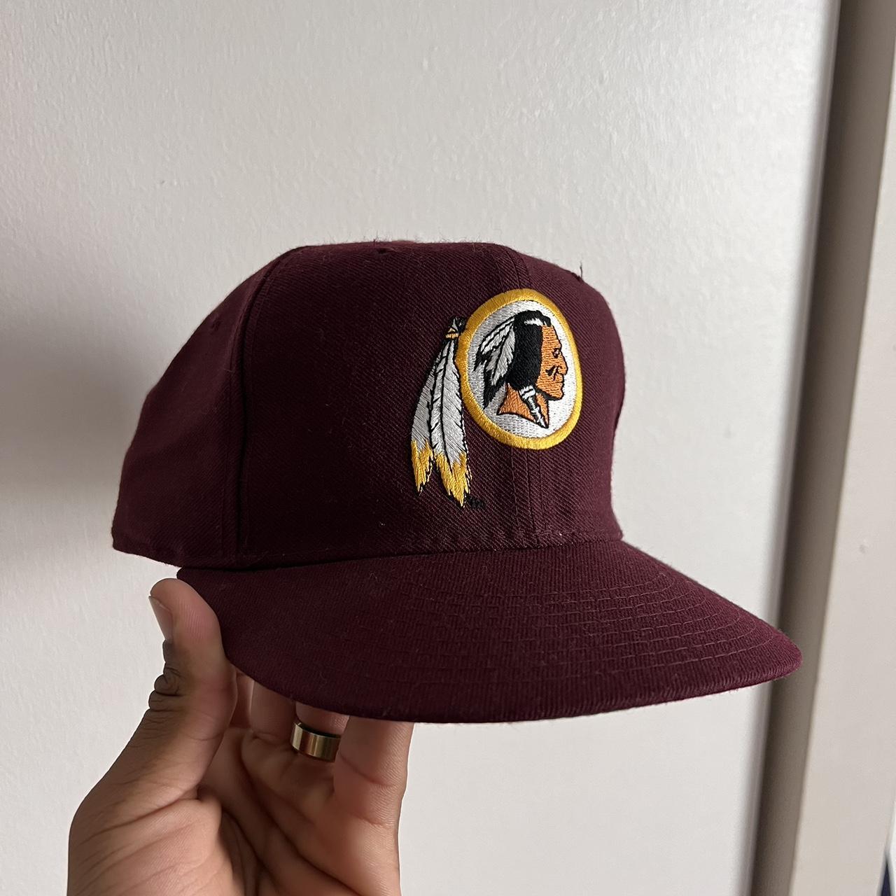 80s Washington Redskins burgundy and yellow hat - Depop