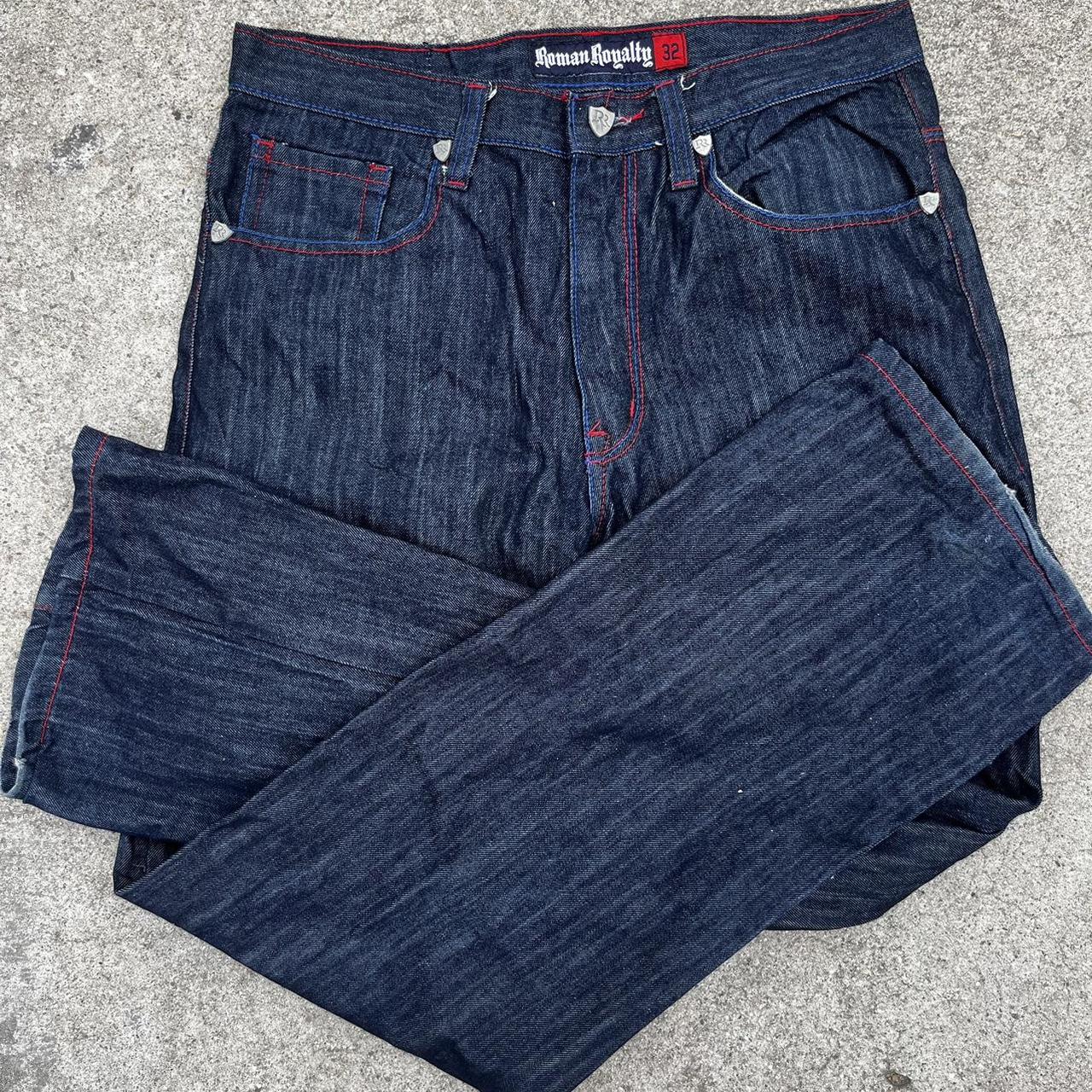 roman royalty red & blue jeans 32”/32” - Depop