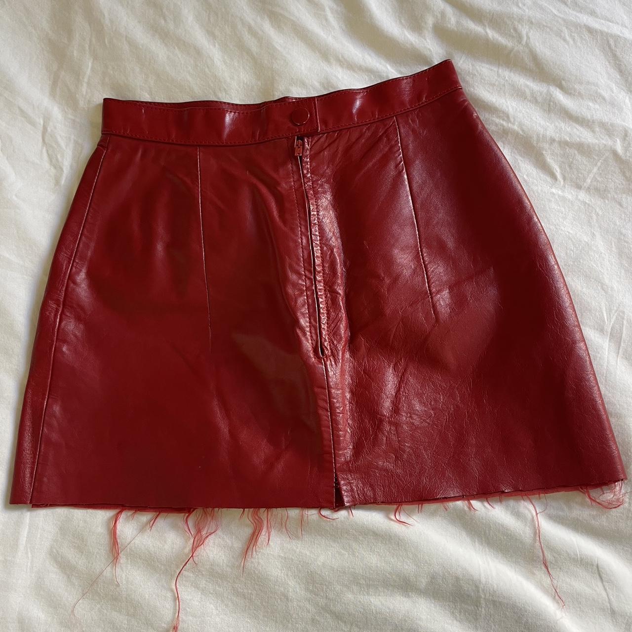 Vintage thrifted red leather mini skirt - Depop