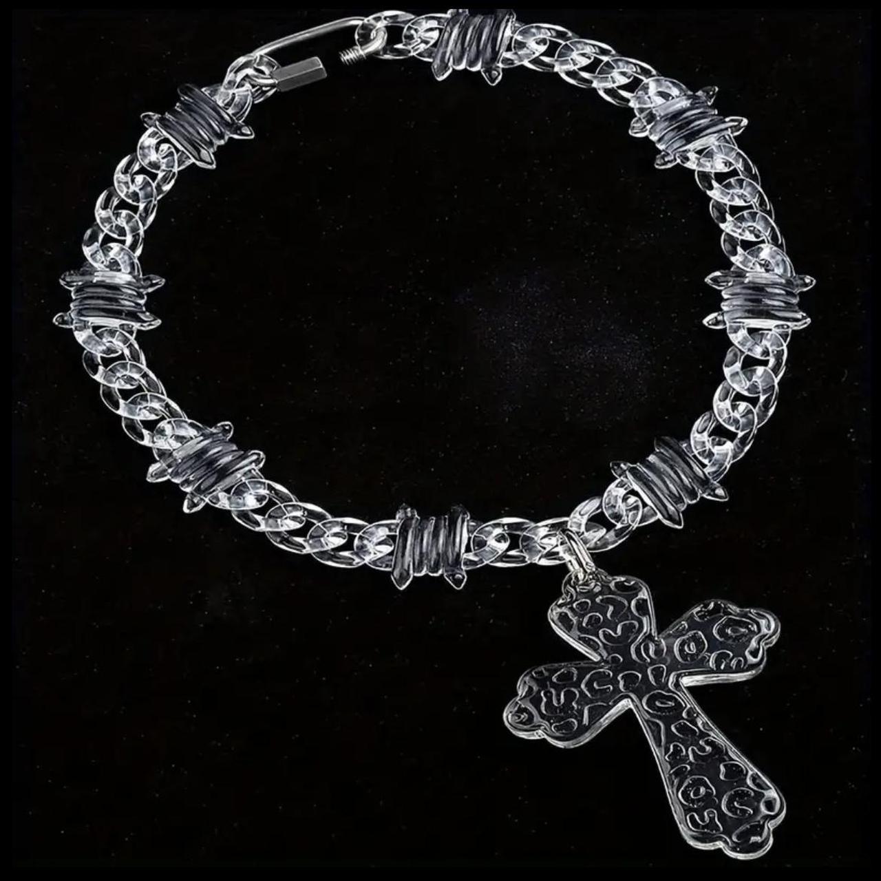 Clear barb wire cross chain - Depop