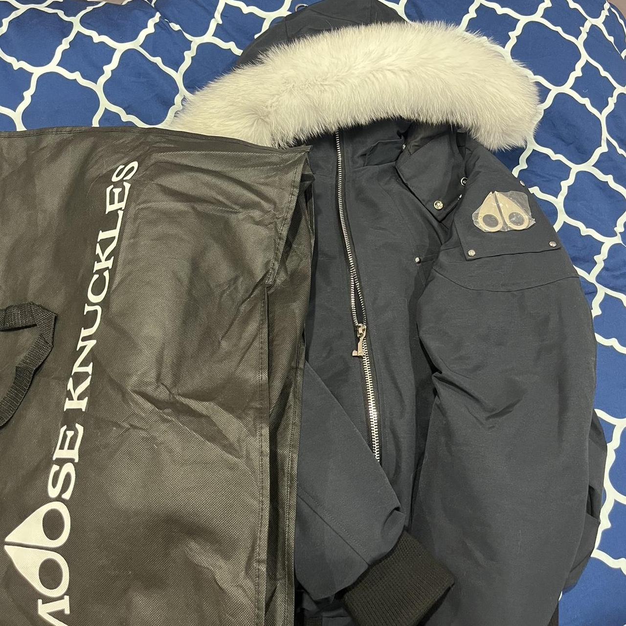 Moose Knuckles Bomber dark Navy Blue w White Fur sz... - Depop