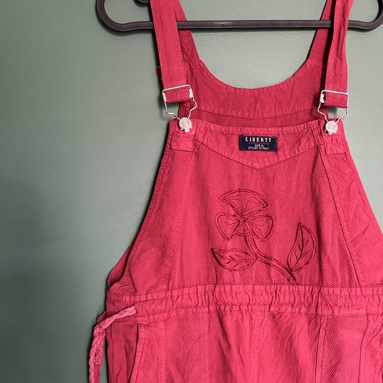 Cute Dark pink overalls with florals - Depop