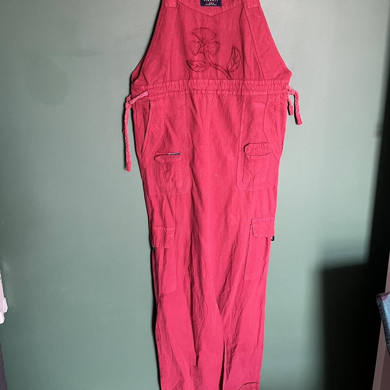 Cute Dark pink overalls with florals - Depop