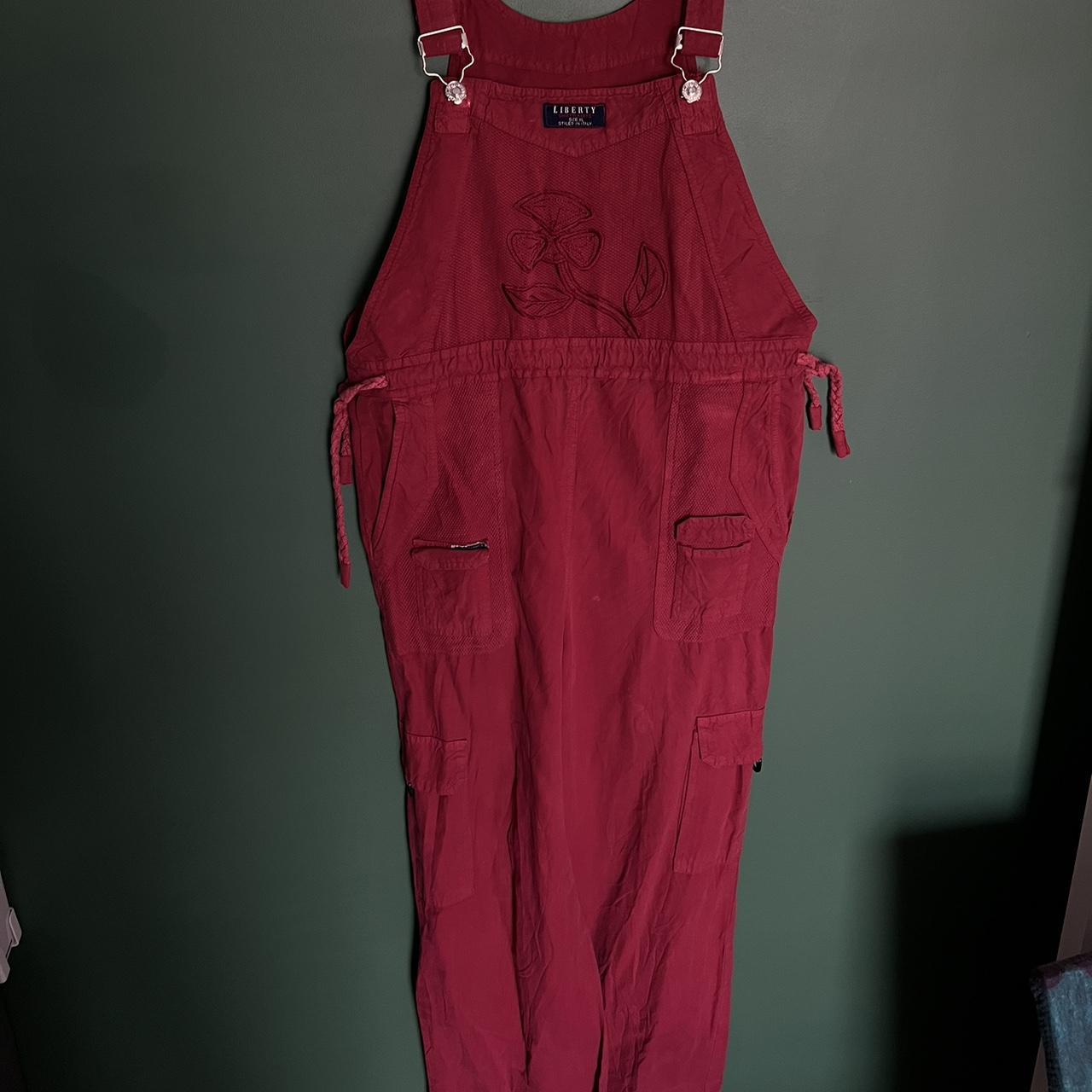 Cute Dark pink overalls with florals - Depop