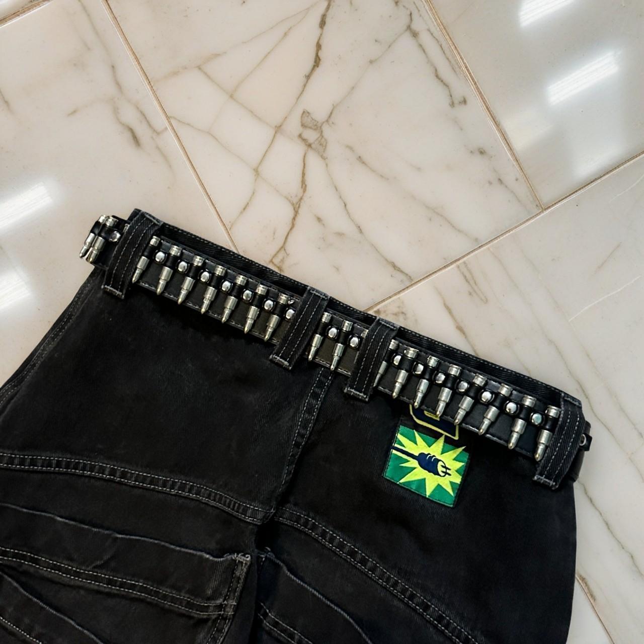 y2k 2000s style silver bullet emo grunge belt... - Depop