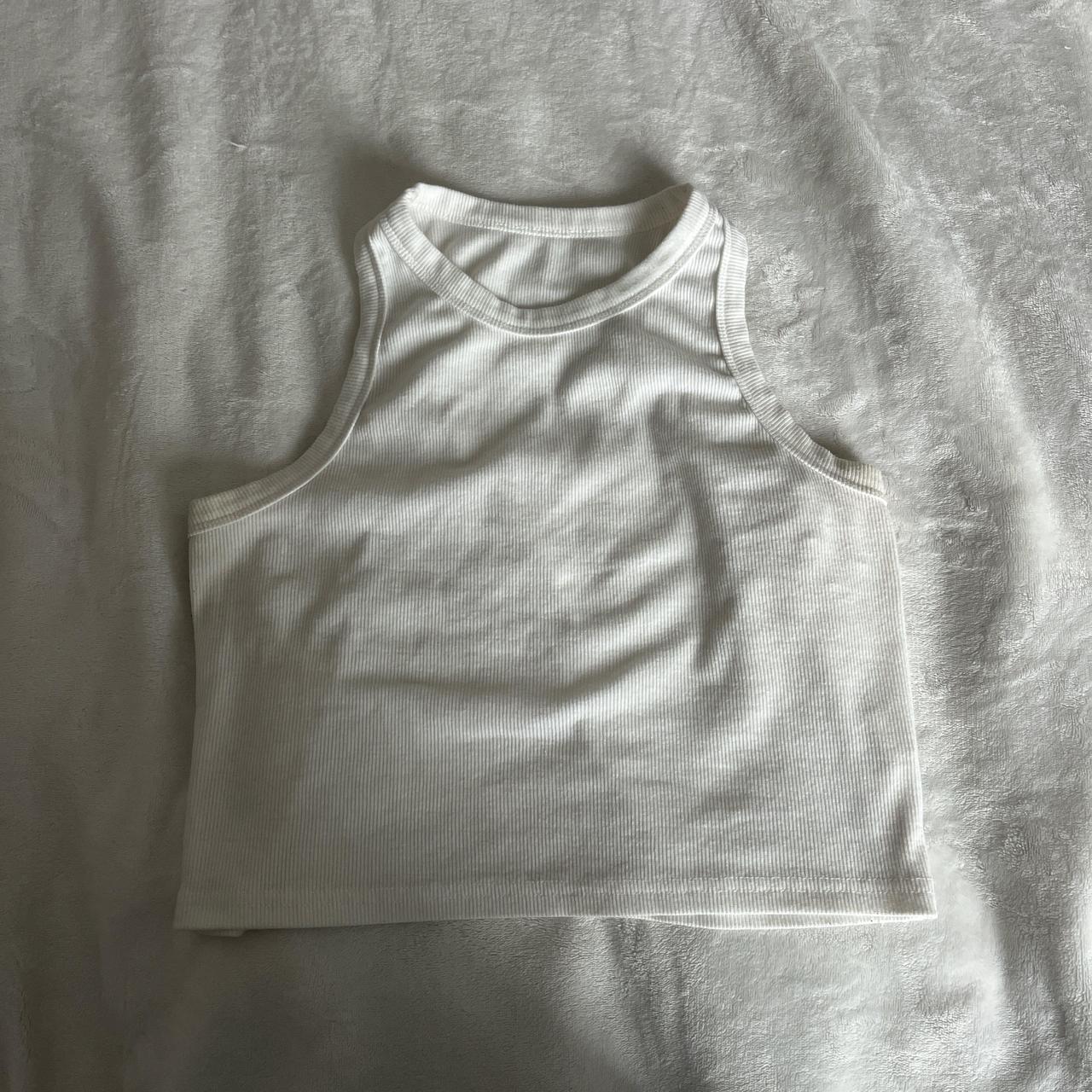 white cropped wife beater tank top! 🌟 worn well +... - Depop